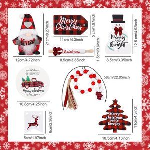 Holiday | 13 Pcs Christmas Tiered Tray Decor Set Tabletop Sign Red And ...